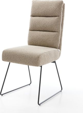 DELIFE Esszimmerstuhl Pela-Flex Boucl&eacute; Schlamm Kufengestell Schwarz Taschenfederkern, Esszimmerst&uuml;hle