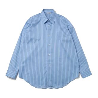 Auralee Homme, Chemises, Bleu, Taille: 2XL Chemise &agrave; Rayures en Laine Super Fine
