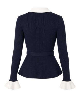 Self Portrait Womens Cardigan Ribbed Knit Navy Main: Polyamide Cardigans Sweater