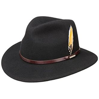 Stetson Chapeau Trandell VitaFelt Traveller Homme - Made in USA Outdoor en Feutre de Laine Pluie avec Bandeau Cuir Hiver Automne-Hiver - S (54-55 cm) Noir