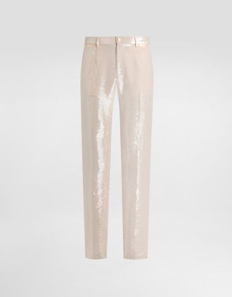 Dolce & Gabbana Sequin Trousers - Mann Hosen Und Shorts Beige Pailletten 46
