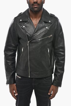 Diesel Leder-Bikerjacke L-GARRETT-R-NEW mit silberfarbenen Druckkn&ouml;pfen Diesel