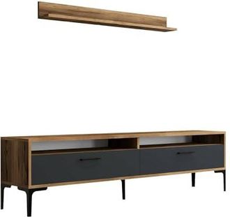 Dmora Wohnwand Edasich 180x35x47h cm Braun 4 Regale 2 T&uuml;ren