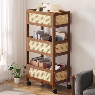 Generic Chariot de Rangement, Table de Chevet Fine en Bambou, Table dappoint &agrave; 3 Niveaux avec &eacute;tag&egrave;re, Chariot de Cuisine Utilitaire en Bois(Brown,52cm)