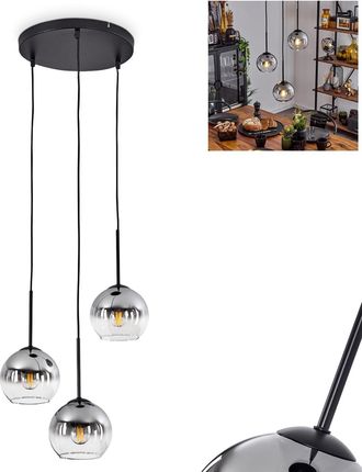 HOFSTEIN Hängeleuchte Koyoto, Hängelampe aus Metall/Glas in Schwarz/Rauchfarben/Klar, Retro Design mit Schirmen aus Glas (Ø15 cm), Höhe max. 137,5 cm, 3-flammi