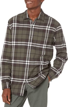 Amazon Essentials Herren Langarmhemd aus Flanell (in &Uuml;bergr&ouml;&szlig;e erh&auml;ltlich), Olivgr&uuml;n Karomuster, XS