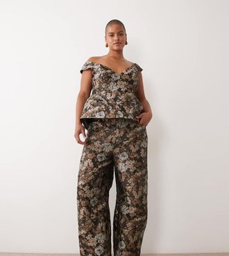 Asos Curve pantalon coordonn&eacute; en jacquard &agrave; jambe barrel-Multi
