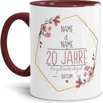 Tassendruck Tasse zum Hochzeitstag Porzellan Hochzeit - mit Name & Datum selbst gestalten - 20 Jahre Ehe, Paar, Geschenk Hochzeit, Jubiläum, Jahrestag I Personali