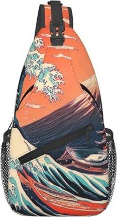 Generic Sac &agrave; bandouli&egrave;re japonais Ukiyo-E style vagues Mount Fuji soleil rouge sac &agrave; bandouli&egrave;re sac &agrave; dos de voyage sac &agrave; dos bandouli&egrave;re pour homme sac &agrave; d