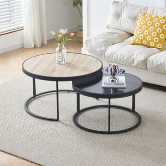 M&S Collection M&s - Lot de 2 tables gigognes rondes 80 et 65 cm naturel et noir