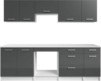 Vente-Unique Cuisine compl&Egrave;te - Avec Plan de Travail 240 cm - Gris Brillant et Blanc - TRATTORIA