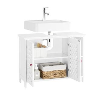 SoBuy Meuble sous Lavabo Salle de Bain avec 2 Portes et Niche Ouverte - Meuble Vasque en MDF E1, Étagère Réglable, Charge 42kg - Armoire Salle de Bain 80x31