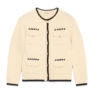 Oltre Femme, Pulls, Blanc, Taille: 44 FR Cardigan avec petites poches et détails contrastés