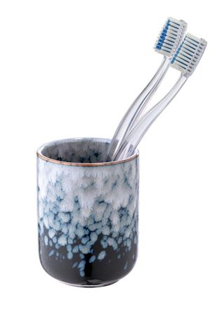 WENKO Zahnputzbecher Mod. Rosali aus Keramik einzigartiger Becher f&uuml;r Zahnb&uuml;rste und Zahnpasta mit Effektglasur blau f&uuml;r Badezimmer Deko &Oslash; 7,5 x 9,5 cm Bad-