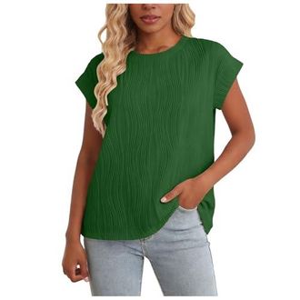 Generic T-shirt &agrave; col rond pour femme - Haut d&eacute;t&eacute; d&eacute;contract&eacute; - Structure - Chemisier - T-shirt d&eacute;t&eacute; - Manches ail&eacute;es - D&eacute;contract&eacute; - Haut basique, vert, XL