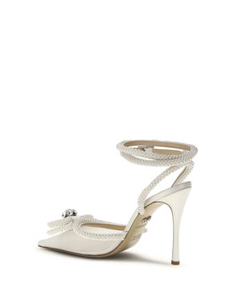 Mach & Mach Womens Pumps Double Bow Satin White Upper: Silk High Heel Shoes