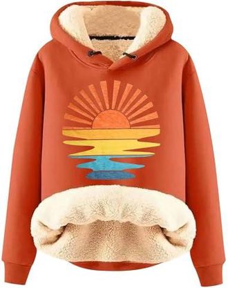 Generic Sweat &agrave; capuche en laine dagneau &eacute;paisse et chaude pour femme Printemps 2026, Orange, 4XL