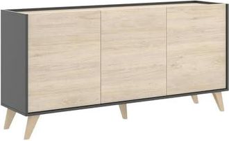 Dmora Avez Sideboard, Wohnzimmer-Buffet, modernes Wohnzimmer-Sideboard mit 3 T&uuml;ren, 155 x 43 x 75 cm, Eiche und Anthrazit