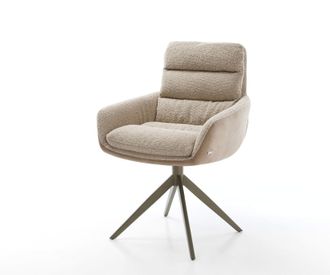 DELIFE Drehstuhl Abelia-Flex mit Armlehnen Materialmix Schlamm Kreuzgestell breit Effektfinish Titan 360&deg; drehbar, Esszimmerst&uuml;hle