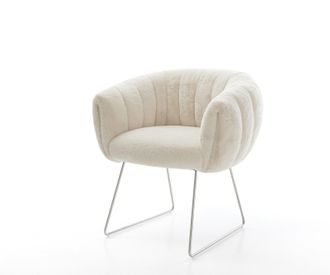 DELIFE Esszimmerstuhl Jada-Flex Pl&uuml;sch Creme-Wei&szlig; Kufengestell Edelstahl Taschenfederkern, Esszimmerst&uuml;hle