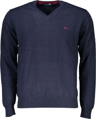 Harmont & Blaine Homme, Pulls, Bleu, Taille: 2XL Pull Bleu &agrave; Col en V Brod&eacute;