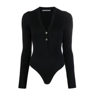 ADĀMO Andrea Adamo Langarm-Rippstrick-Bodysuit - - Tops - Damen - Schwarzk - XS