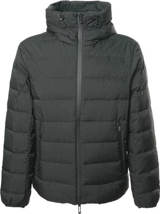 Emporio Armani Homme, Vestes, Noir, Taille: 2XL Doudoune &agrave; capuche matelass&eacute;e en nylon avec logo jacquard