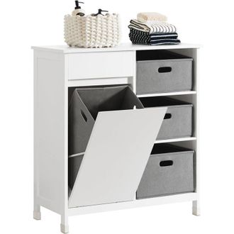 SoBuy Sobuy - BZR77-W Wäscheschrank mit ausklappbarem Wäschesäcken Wäschesack Wäschetruhe Wäschekorb Badezimmerschrank Weiß bht ca.: 80x91x38cm