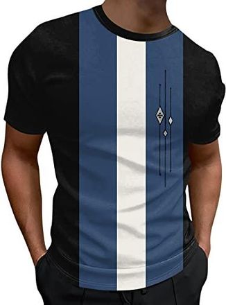 Generic Chemise ray&eacute;e pour homme Printemps et &eacute;t&eacute; Loisirs Sports Respirant Confortable Plage Vent Rayures Couleur T-shirt &agrave; manches courtes, Noir, 3XL