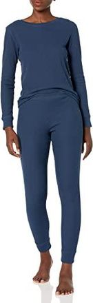 Amazon Essentials Ensemble de Pyjama 2 Pièces en Tissu Gaufré, Manches Longues, Coupe Ajustée Femme, Bleu Marine, XXL