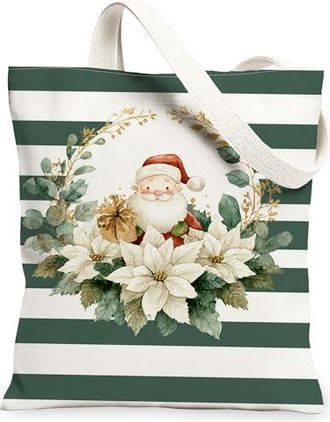 Generic Sacs fourre-tout en toile de vacances, joli motif floral de P&egrave;re No&euml;l, sacs d&eacute;picerie r&eacute;utilisables, l&eacute;gers et lavables, pour salle de sport, plein ai