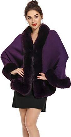 ZLYC Hiver Femme Fausse Fourrure Cape Chaud Tricot&eacute; Ponchos Mariage Ch&acirc;les(Violet),Taille Unique