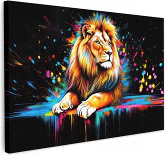 MuchoWow &copy; Leinwand Gro&szlig; 120x80 cm XXL Deko Schlafzimmer Aesthetic Leinwandbilder Wohnzimmer Gem&auml;lde Foto Geschenk Living Room Decoration L&ouml;we - Farbenfroh - S