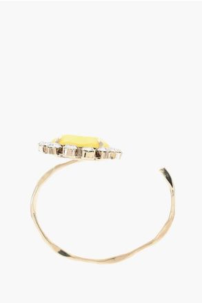 Dries Van Noten Gold-Tone Metal Bracelet with a Floral Detail Embellished wi size S