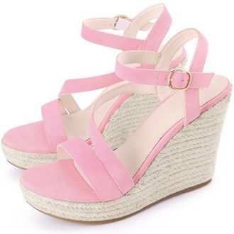 Allegra K Sandales compens&eacute;es pour femme avec sangle de cheville et bout ouvert et boucle, rose, 40 EU