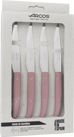 Arcos Serie Steak Basics - Steakmesser-Set, 4-teilig, Edelstahlklinge, 110 mm, glatte Schneide, Polypropylen-Griff, Rosa
