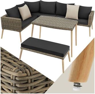 TecTake TecTake Ensemble Salon de Jardin Exterieur en Poly Rotin 4 Places 1 Canap&eacute; 1 Banquette Jardin et 1 Table de Jardin, Facile dentretien, Mobilier pour A
