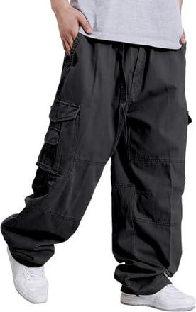 Generic Pantalon baggy pour homme - Coupe ample - Pantalon chino stretch - Pantalon de loisirs hippie - Pantalon sarouel avec plusieurs poches - Pantalon en t