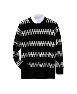 Generic Pull tricoté en laine à col rond pour homme Patchwork chaud Pull ample décontracté, Noir, M