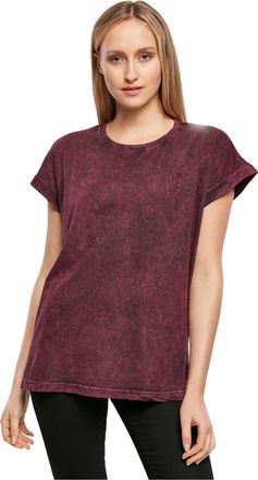 Build Your Brand Ladies Acid Washed Extended Shoulder Tee - Farbe: Berry Black - Größe: M