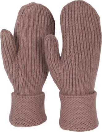 styleBREAKER Damen Winter Strick Fäustlinge Einfarbig mit gemustertem Bund, warme Fausthandschuhe, Strickhandschuhe 09010046, Farbe:Taupe