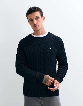 Polo Ralph Lauren Sweatshirt aus Baumwolle mit Zopfmuster und Icon-Logo in Marineblau