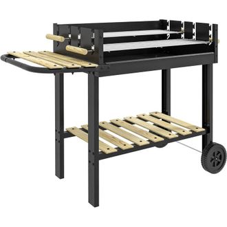 OUTSUNNY Barbecue &agrave; charbon sur pied double grille r&eacute;glable 2 roues 2 &eacute;tag&egrave;res noir