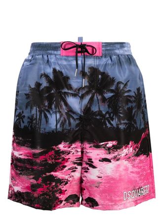 Dsquared2 short de bain &agrave; imprim&eacute; tropical - Bleu