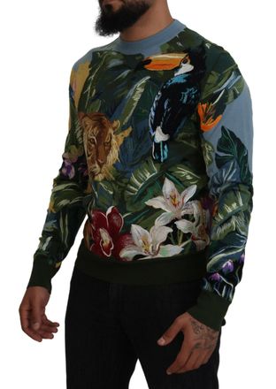 Dolce & Gabbana Mens Multicolor Jungle Wool Pullover Logo Sweater Clothing