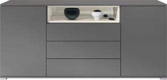Vladon Skadu V4 Sideboard, Kommode mit 2 Türen, 3 Schubladen und 1 offenem Fach, Anthrazit matt/Creme Hochglanz (166,5 x 75,5 x 35 cm)