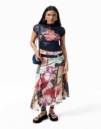 Desigual Jupe longue &agrave; imprim&eacute; - Noir