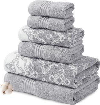 Modern Threads 6-teiliges Set, 2 Badet&uuml;cher, 2 Handt&uuml;cher, 2 Waschlappen garngef&auml;rbt Jacquard/Solid Handtuchset Charlize Stone