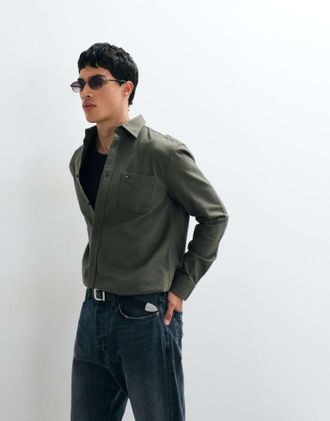 Tommy Jeans Flanellhemd in Khaki-Gr&uuml;n