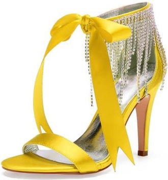 Generic Chaussures De Mariage Sandales &Agrave; Talons Hauts Femmes Mari&eacute;e Sexy Open Toe Stylet Talons Bureau Travail Soir 10.5Cm,Jaune,42 EU